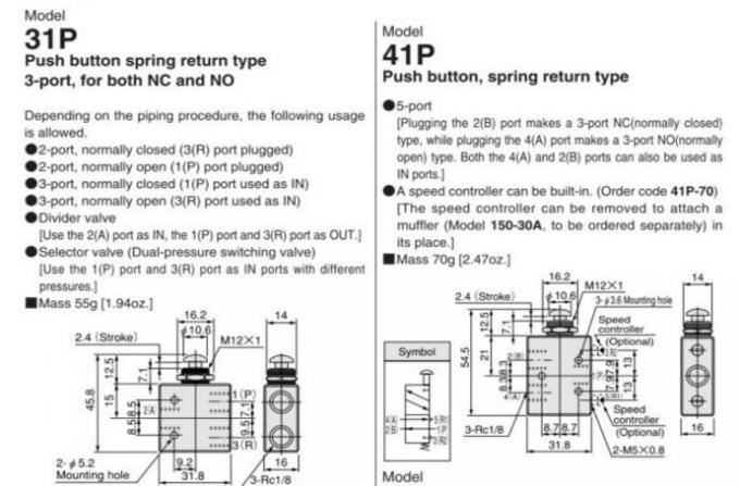 Air Mechanical Pneumatic Manual Valve Toggle Button Switch TAC2-41V 31V